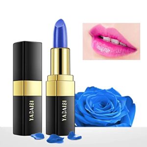 MEICOLY Blue Shimmer Lipstick, Magic Color Changing Lipstick,Tinted Lip Balm(Blue Changed into Pink Lipstick) Labial Magico Lips Moisturizer Lazy Lipstick For Women, Blue