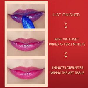 MEICOLY Blue Shimmer Lipstick, Magic Color Changing Lipstick,Tinted Lip Balm(Blue Changed into Pink Lipstick) Labial Magico Lips Moisturizer Lazy Lipstick For Women, Blue