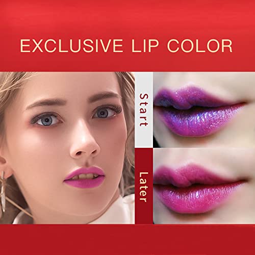 MEICOLY Blue Shimmer Lipstick, Magic Color Changing Lipstick,Tinted Lip Balm(Blue Changed into Pink Lipstick) Labial Magico Lips Moisturizer Lazy Lipstick For Women, Blue