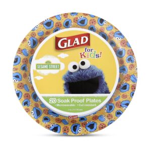 glad for kids cookie monster paper plates | cookie monster plates, kids plates | cookie monster paper plates for everyday use, 7” paper plates 20 ct | sesame street paper plates