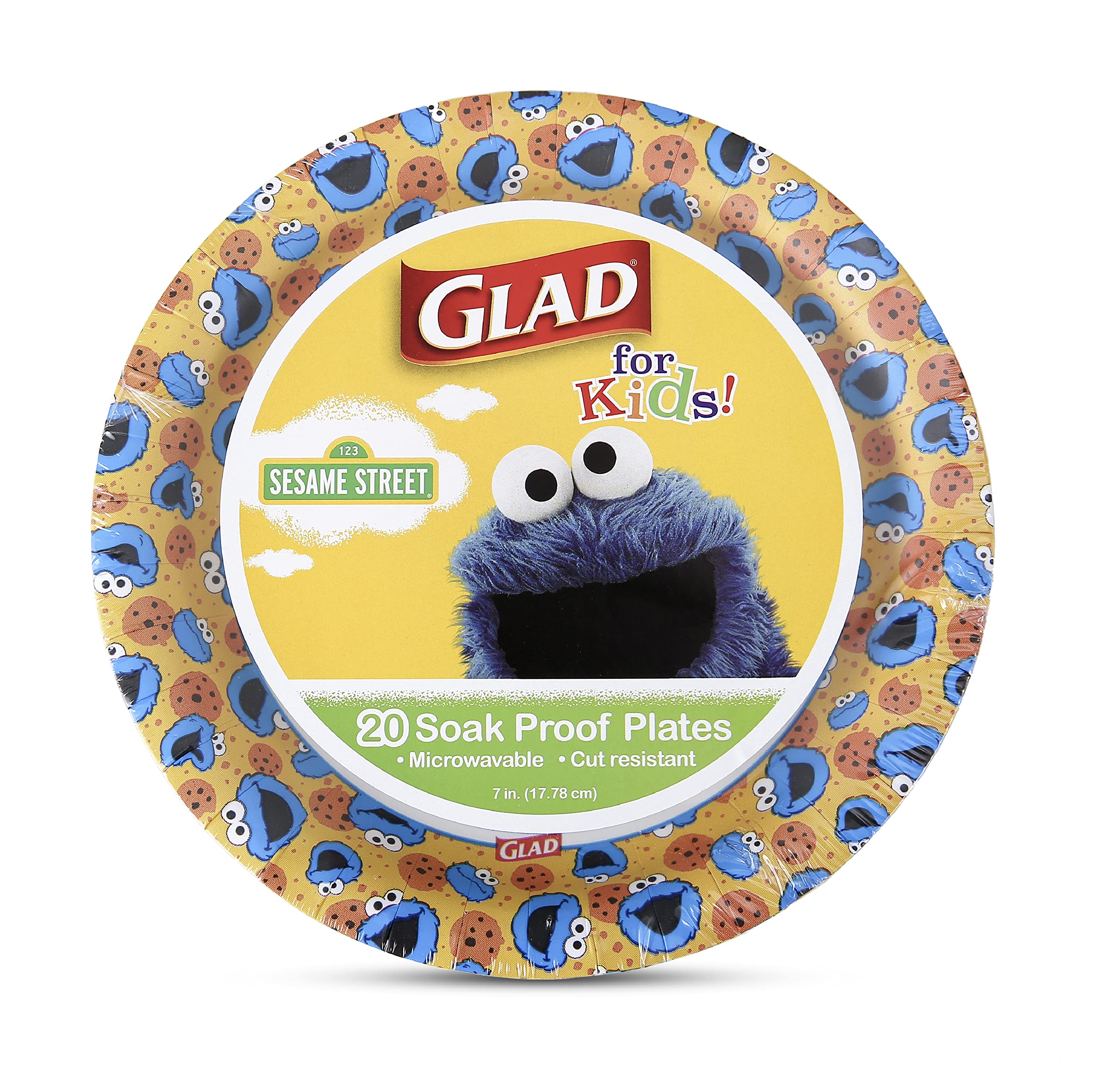 Glad for Kids Cookie Monster Paper Plates | Cookie Monster Plates, Kids Plates | Cookie Monster Paper Plates for Everyday Use, 7” Paper Plates 20 Ct | Sesame Street Paper Plates