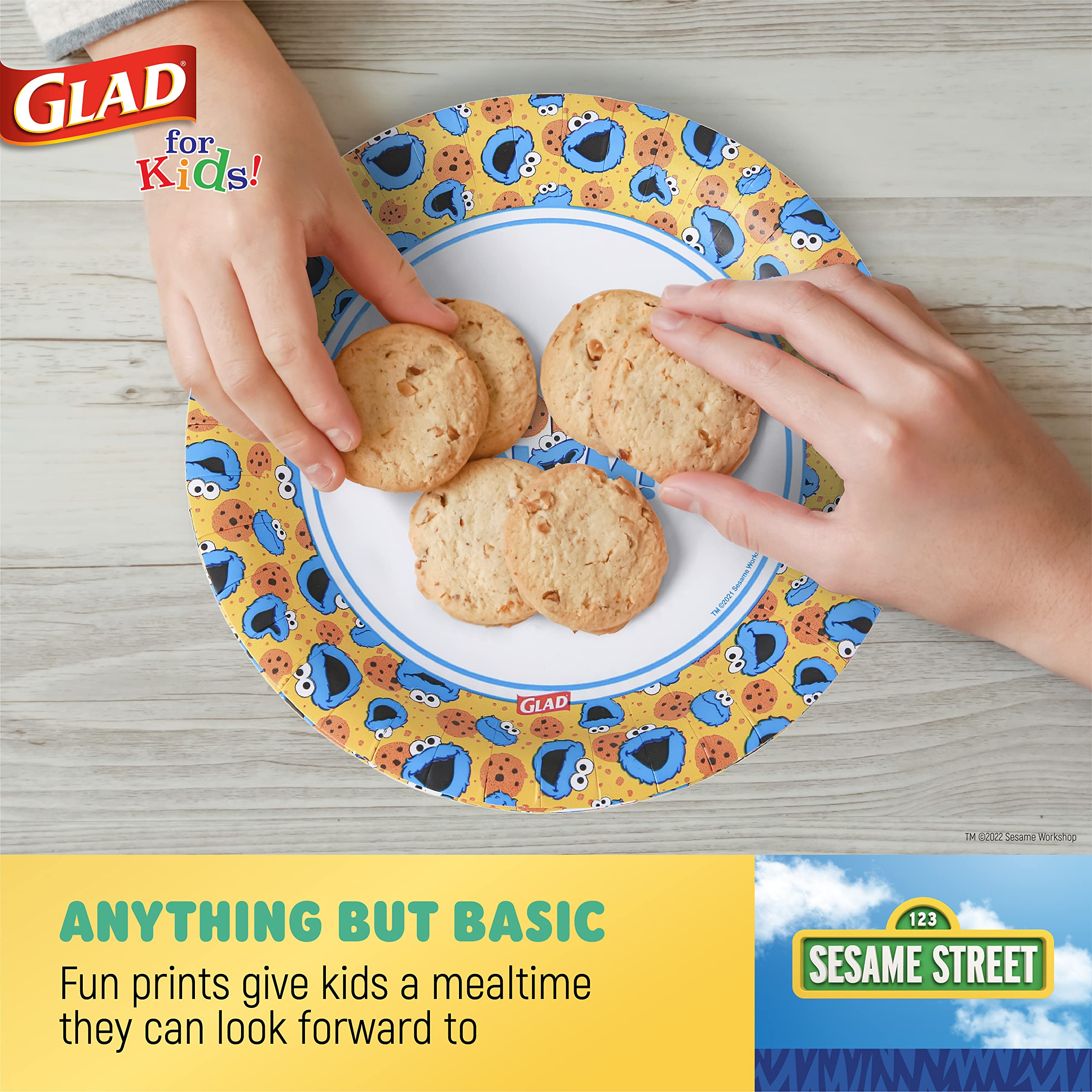 Glad for Kids Cookie Monster Paper Plates | Cookie Monster Plates, Kids Plates | Cookie Monster Paper Plates for Everyday Use, 7” Paper Plates 20 Ct | Sesame Street Paper Plates