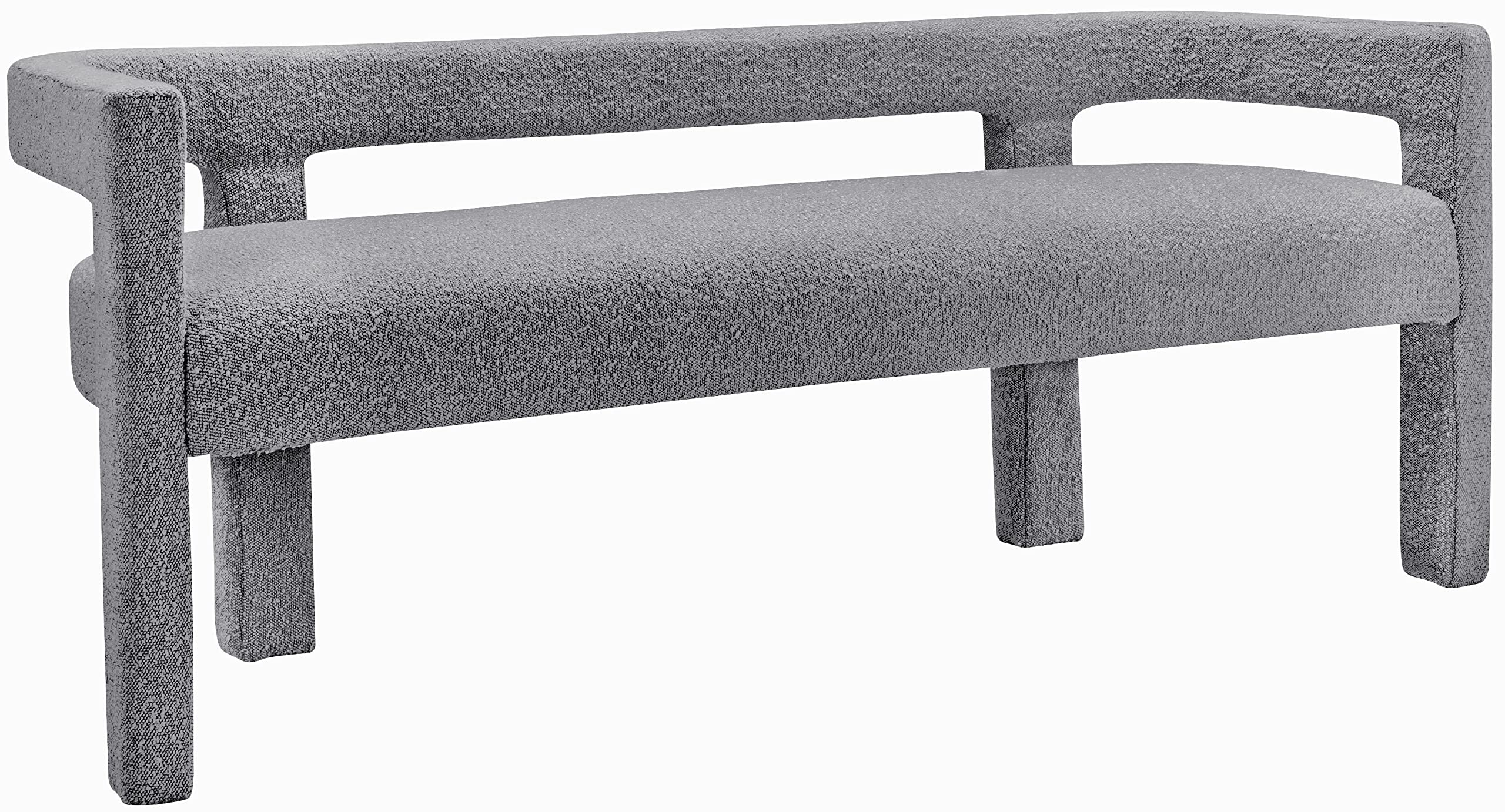 Meridian Furniture Athena Collection Modern | Contemporary Boucle Fabric Upholstered Bench, 66.5" L x 21" D x 27" H, Grey