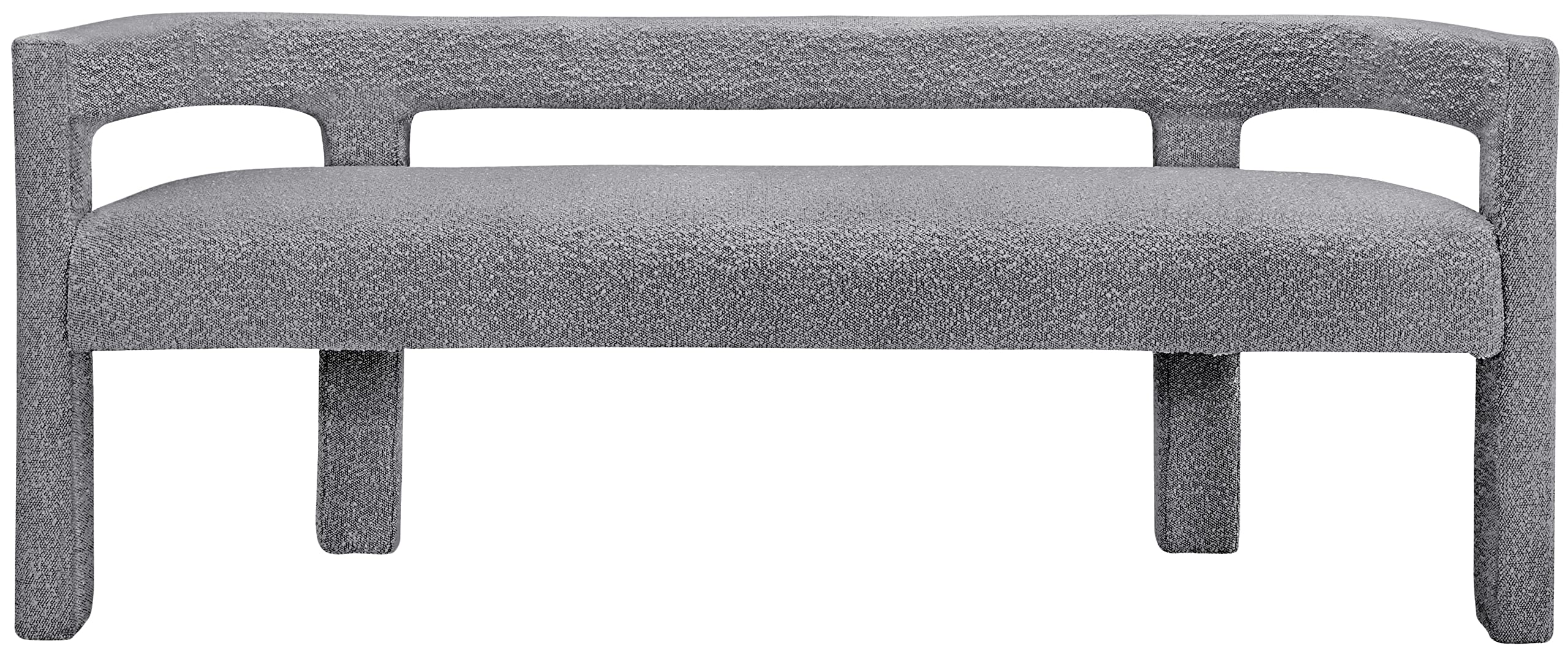 Meridian Furniture Athena Collection Modern | Contemporary Boucle Fabric Upholstered Bench, 66.5" L x 21" D x 27" H, Grey