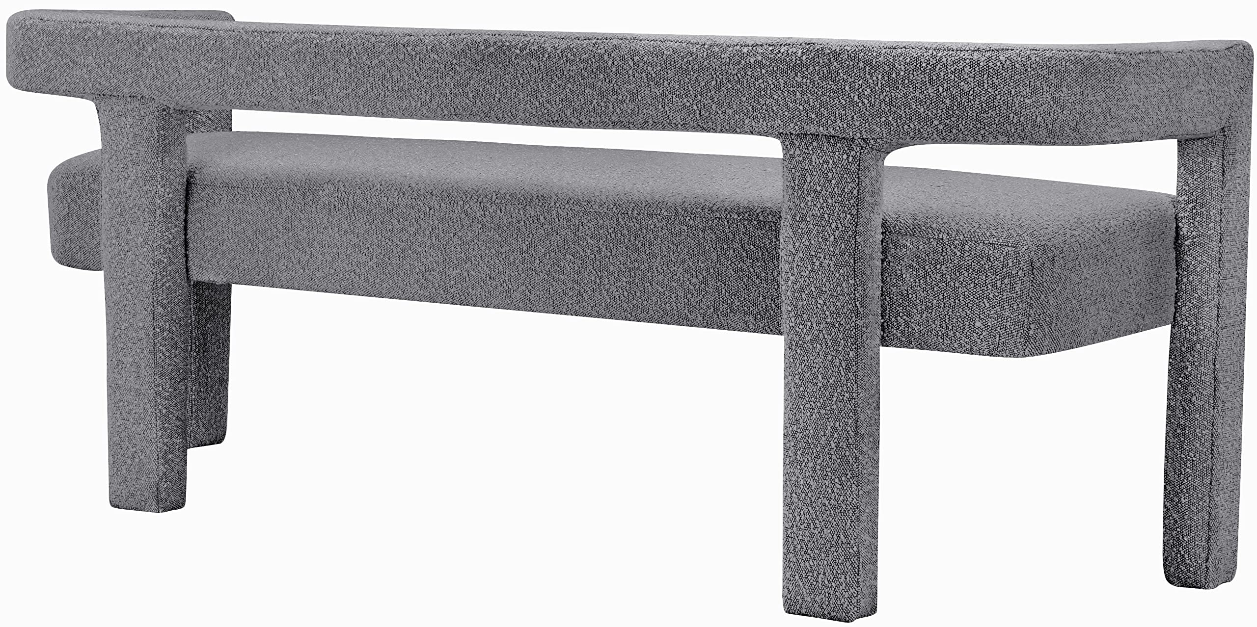 Meridian Furniture Athena Collection Modern | Contemporary Boucle Fabric Upholstered Bench, 66.5" L x 21" D x 27" H, Grey