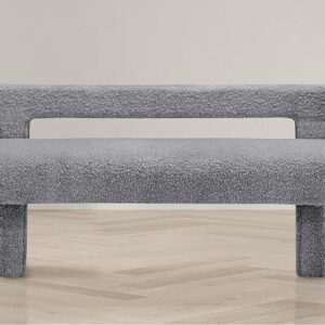 Meridian Furniture Athena Collection Modern | Contemporary Boucle Fabric Upholstered Bench, 66.5" L x 21" D x 27" H, Grey