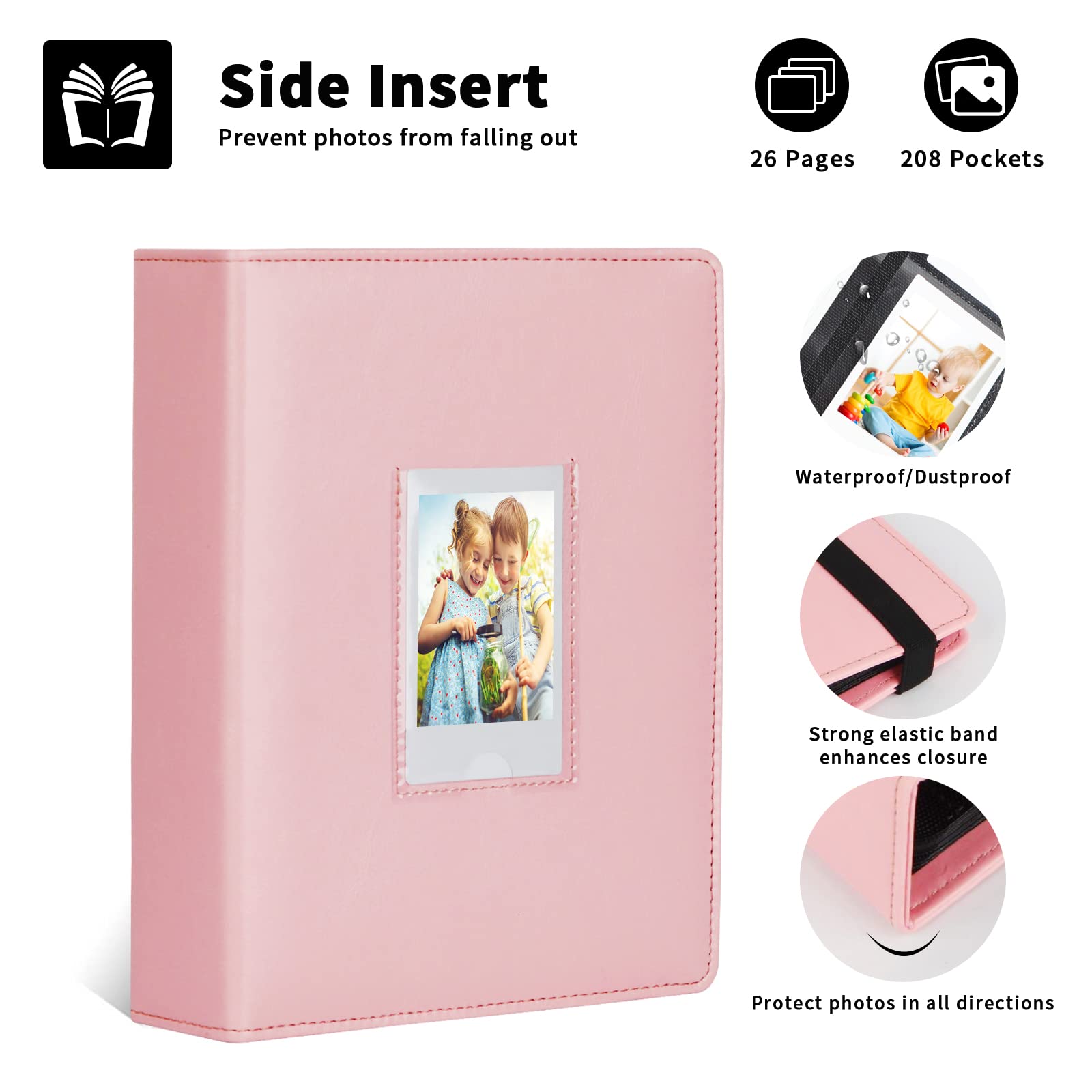 288 Vertical Photos for Instax Mini Photo Album, Front Window, Book Album 2x3 for Fujifilm Instax Mini Film 11 9 8 40, Polaroid 300, HP Sprocket, K-pop Photocards (Pink)