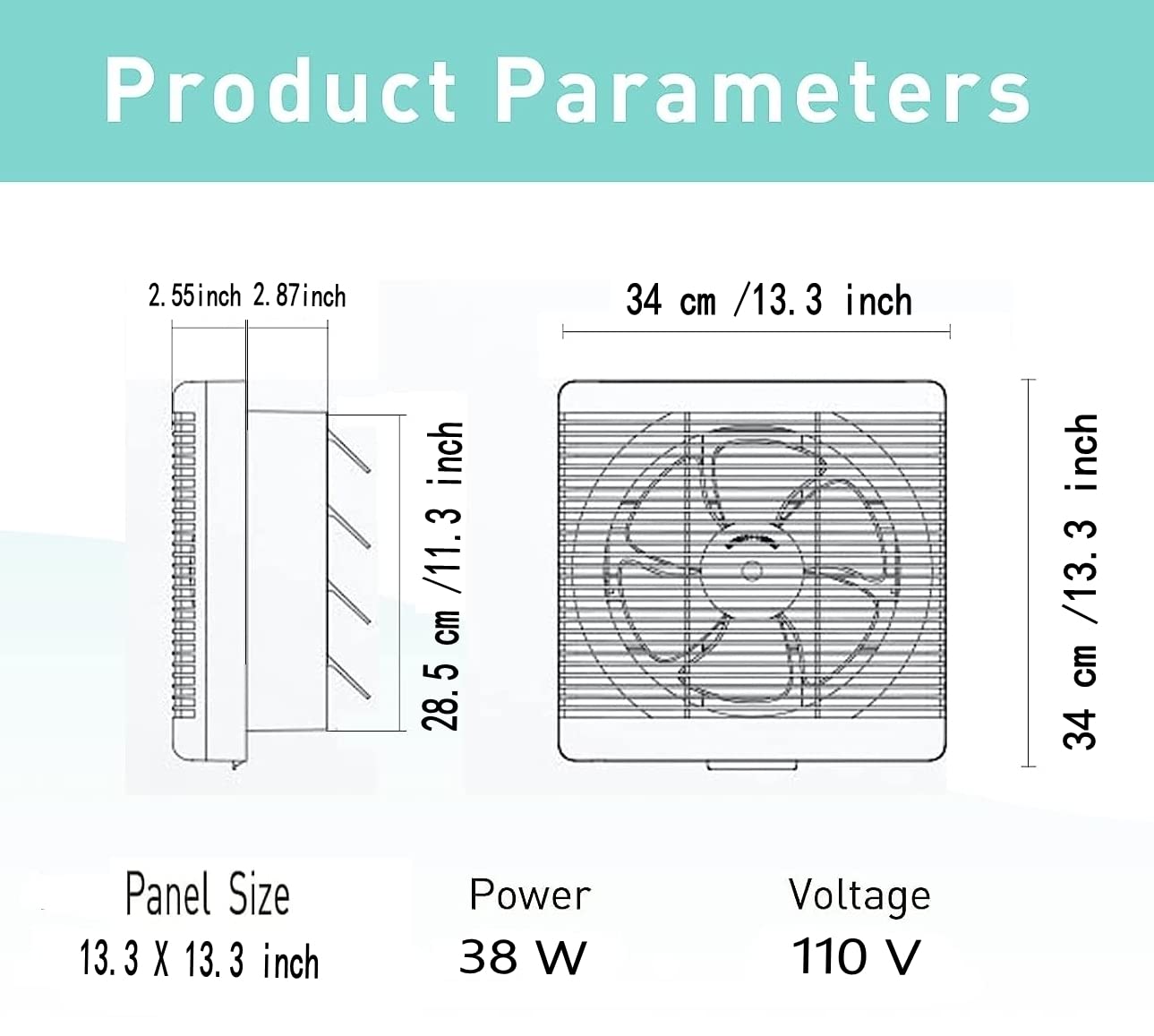 Nalle 10 Inch Window Reversible Exhaust Fan Through-wall installation Ventilation Fan Shutter Box Blower Ventilation Air Extractor for Bathroom Garage Greenhouse Panel size 13.5X13.5