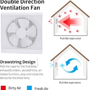 Nalle 10 Inch Window Reversible Exhaust Fan Through-wall installation Ventilation Fan Shutter Box Blower Ventilation Air Extractor for Bathroom Garage Greenhouse Panel size 13.5X13.5