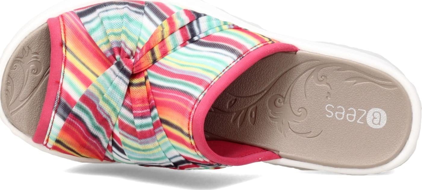 BZees Women's Smile II Slide Sandal, Wave Stripe, 7.5