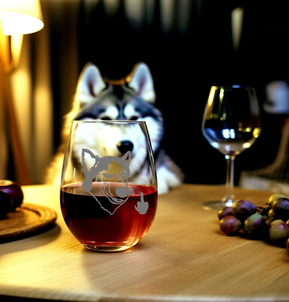 Mothers Day Gifts for Husky Dog Mom, Husky Gifts, Husky Dog Engraved Wine Water Drinking Glass