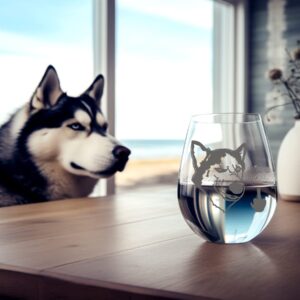 Mothers Day Gifts for Husky Dog Mom, Husky Gifts, Husky Dog Engraved Wine Water Drinking Glass