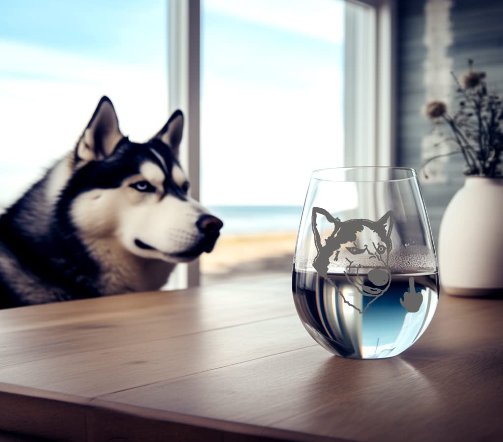 Mothers Day Gifts for Husky Dog Mom, Husky Gifts, Husky Dog Engraved Wine Water Drinking Glass