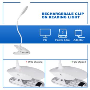 AVEVA Clip on Reading Lights, LED Desk Lamp with Flexible Gooseneck, 3 Color Temperatures, Clamp Light with Touch Control for Dorm Study Office Bedroom, USB Rechargeable, Eye-Caring, and Energy Saving