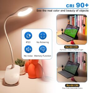 AVEVA Clip on Reading Lights, LED Desk Lamp with Flexible Gooseneck, 3 Color Temperatures, Clamp Light with Touch Control for Dorm Study Office Bedroom, USB Rechargeable, Eye-Caring, and Energy Saving