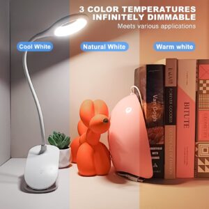 AVEVA Clip on Reading Lights, LED Desk Lamp with Flexible Gooseneck, 3 Color Temperatures, Clamp Light with Touch Control for Dorm Study Office Bedroom, USB Rechargeable, Eye-Caring, and Energy Saving