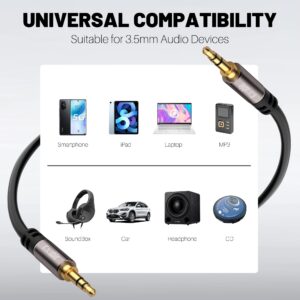 3.5mm Auxiliary Audio Stereo Cable 25 Feet, Long Male to Male Aux Cord, Gold Plated Connectors, OFC Core, Black Cable (with 5 pcs Cable Ties) - 25ft