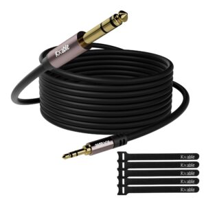 3.5mm to 6.35mm Stereo Audio Cable 25 Feet, Long 1/4 to 1/8 inch Headphone Cable Jack, Hi-Fi Sound, Gold Plated Connectors, OFC Core, Black Cable (with 5 pcs Cable Ties) - 25ft