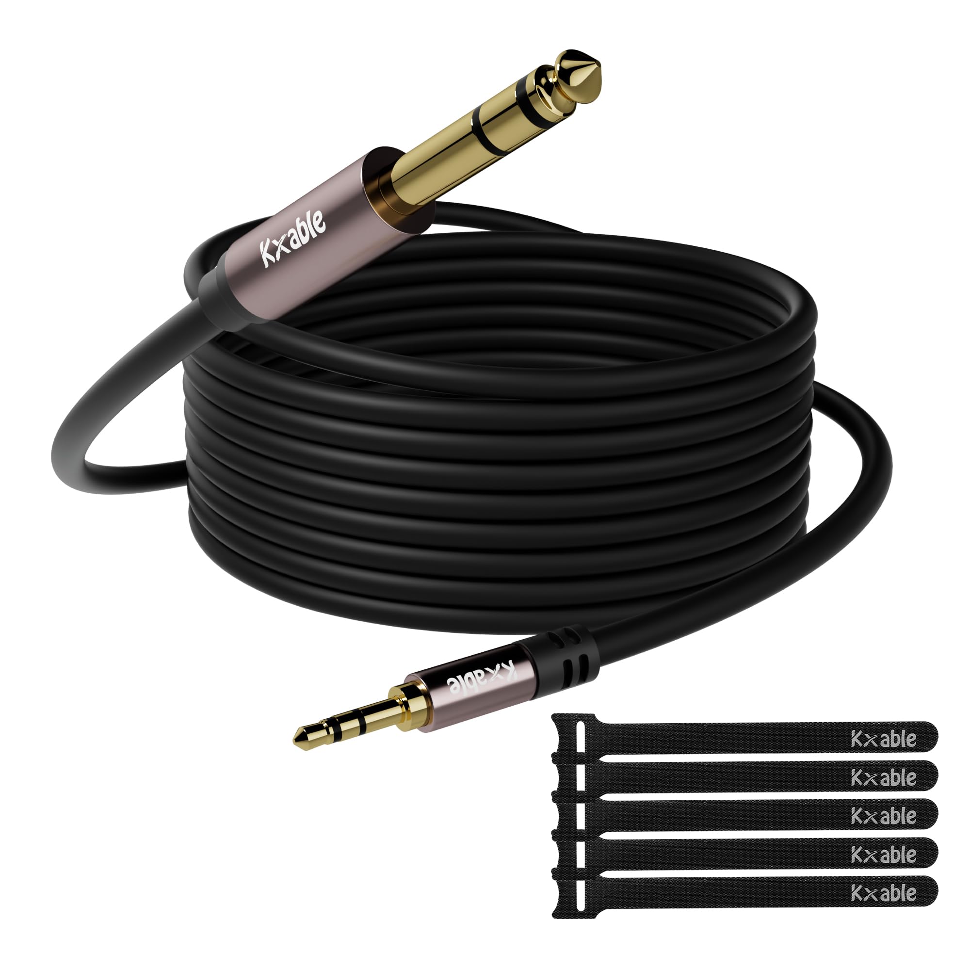 3.5mm to 6.35mm Stereo Audio Cable 25 Feet, Long 1/4 to 1/8 inch Headphone Cable Jack, Hi-Fi Sound, Gold Plated Connectors, OFC Core, Black Cable (with 5 pcs Cable Ties) - 25ft