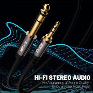 3.5mm to 6.35mm Stereo Audio Cable 25 Feet, Long 1/4 to 1/8 inch Headphone Cable Jack, Hi-Fi Sound, Gold Plated Connectors, OFC Core, Black Cable (with 5 pcs Cable Ties) - 25ft