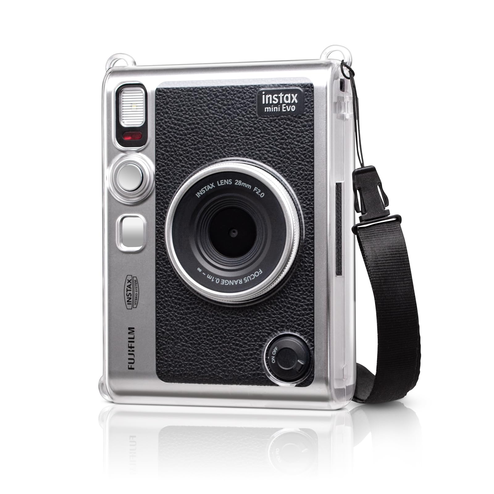 MUZIRI KINOKOO Clear EVO Case for Fujifilm Instax Mini EVO/Polaroid Mini EVO Camera - Hard PVC Fuji Mini EVO Carrying Protective Case with Shoulder Strap -Transparent