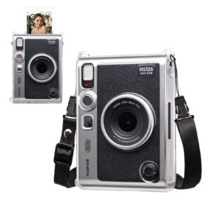 MUZIRI KINOKOO Clear EVO Case for Fujifilm Instax Mini EVO/Polaroid Mini EVO Camera - Hard PVC Fuji Mini EVO Carrying Protective Case with Shoulder Strap -Transparent