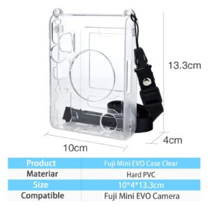 MUZIRI KINOKOO Clear EVO Case for Fujifilm Instax Mini EVO/Polaroid Mini EVO Camera - Hard PVC Fuji Mini EVO Carrying Protective Case with Shoulder Strap -Transparent