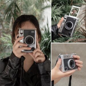 MUZIRI KINOKOO Clear EVO Case for Fujifilm Instax Mini EVO/Polaroid Mini EVO Camera - Hard PVC Fuji Mini EVO Carrying Protective Case with Shoulder Strap -Transparent