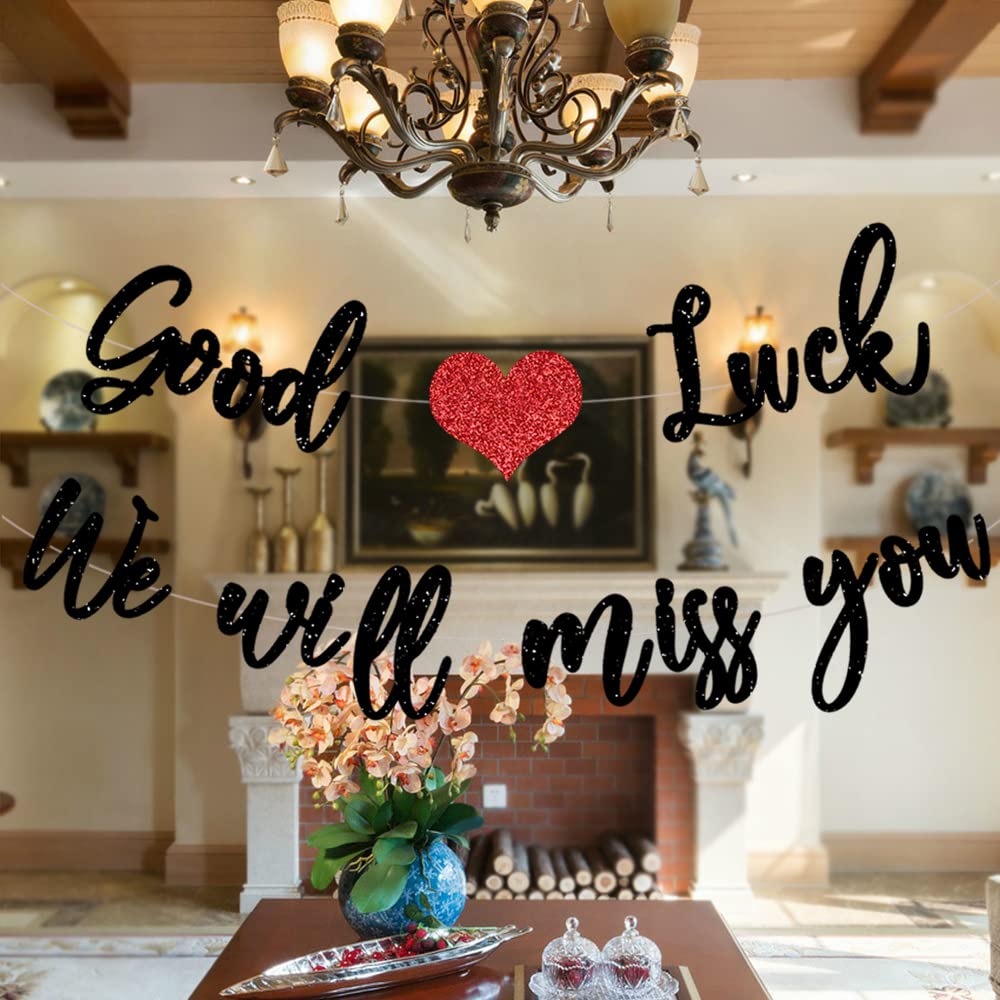 PALASASA Good Luck We will Miss You banner, Farewell Party Decoration, Retirement Party -Graduation Party Going Away Party Office Work Party Farewell Party Decorations Supplies (Black)