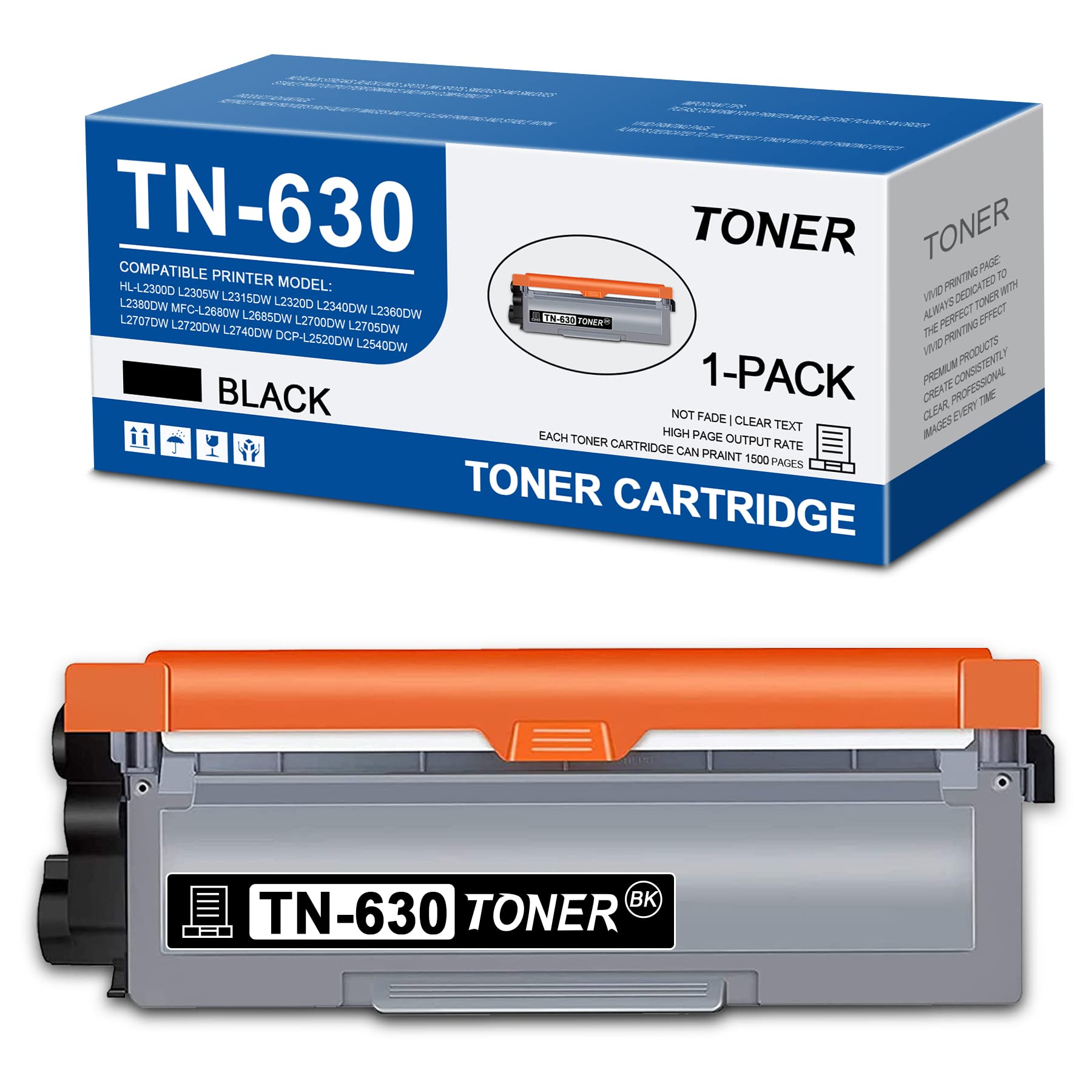 TN660 HL-L2300D TN-630 Toner Cartridge: Standard Yield Compatible TN630 Toner Cartridge Replacement for Brother HL-L2320D DCP-L2540DW HL-L2340DW MFC-L2720DW Printer (Black, 1 Pack)