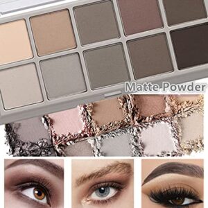 Go Ho 10 Colors Eyeshadow Palette,All Matte Eyeshadow Palette for Older Women,Highly Pigmented Blendable Shades,Neutral Eye Shadow Palette Makeup,Waterproof Cool-tone Grey Brown Eyeshadow,04