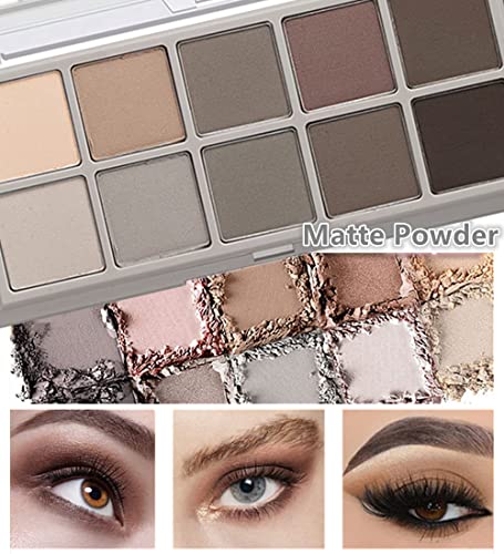 Go Ho 10 Colors Eyeshadow Palette,All Matte Eyeshadow Palette for Older Women,Highly Pigmented Blendable Shades,Neutral Eye Shadow Palette Makeup,Waterproof Cool-tone Grey Brown Eyeshadow,04