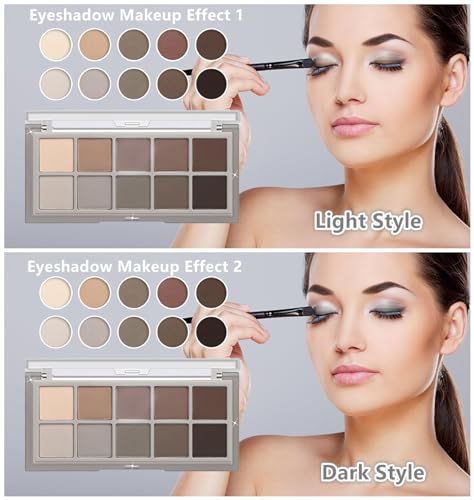 Go Ho 10 Colors Eyeshadow Palette,All Matte Eyeshadow Palette for Older Women,Highly Pigmented Blendable Shades,Neutral Eye Shadow Palette Makeup,Waterproof Cool-tone Grey Brown Eyeshadow,04