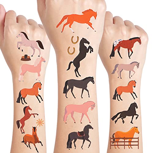 24 Sheets Horses Temporary Tattoos, Horses Birthday Decorations Party Favors