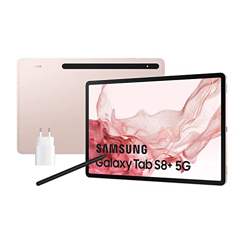 Samung Galaxy Tab S8+ 5G WiFi+LTE Factory Unlocked Tablet SM-X806B 12.4 Inch, 256GB Internal Memory, 8GB RAM, Android Tablet Including S Pen EU/UK Model International Version (Pink)