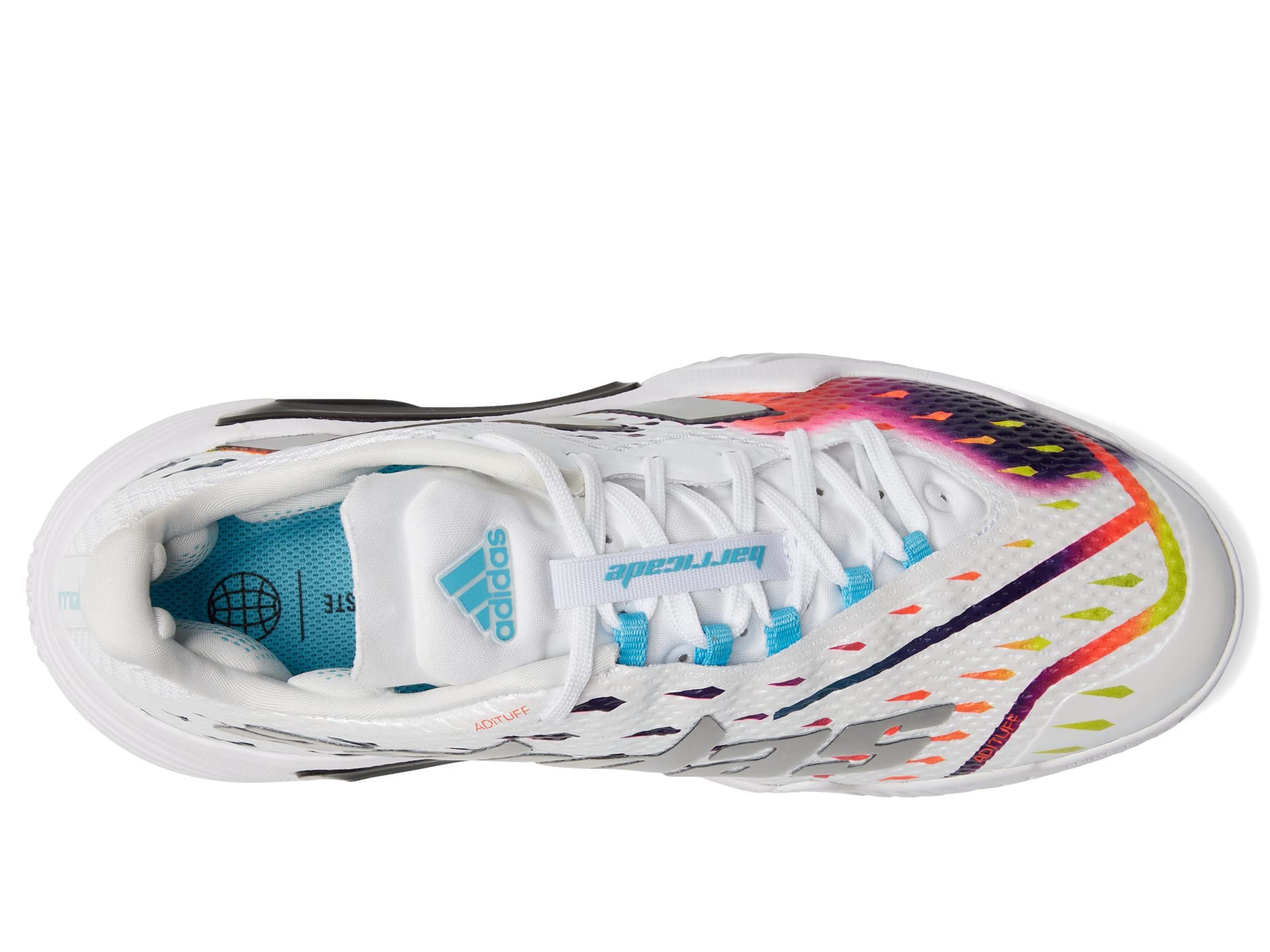 adidas Women's Barricade Tennis Shoe, White/Silver Metallic/Bright Cyan, 8