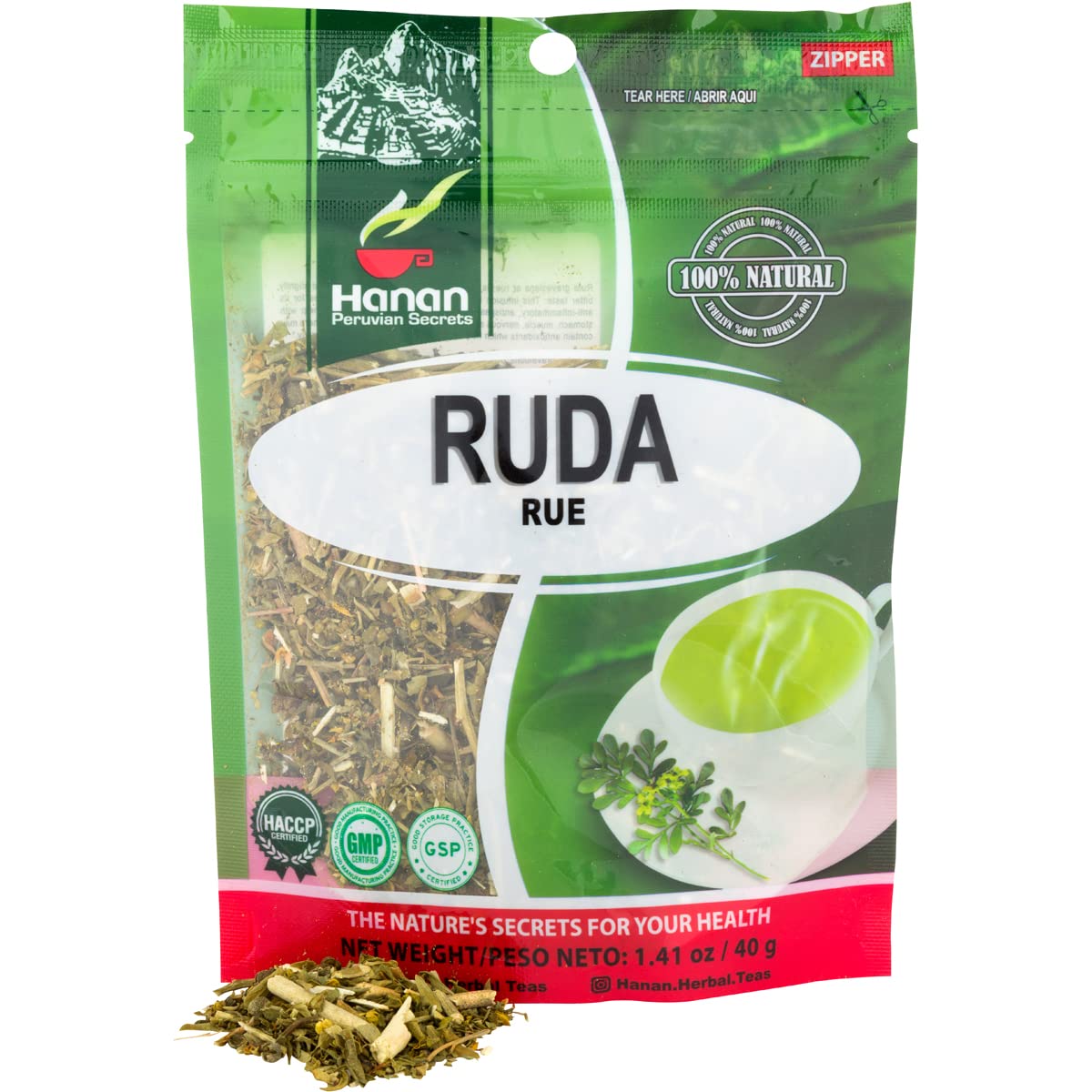 Hanan Ruda Loose Herbs (Rue) 1.4 oz (40 g) - Natural, Dried Plant Leaf - Herb of Grace for Herbal Tea Digestive Supplement, 1 pouch