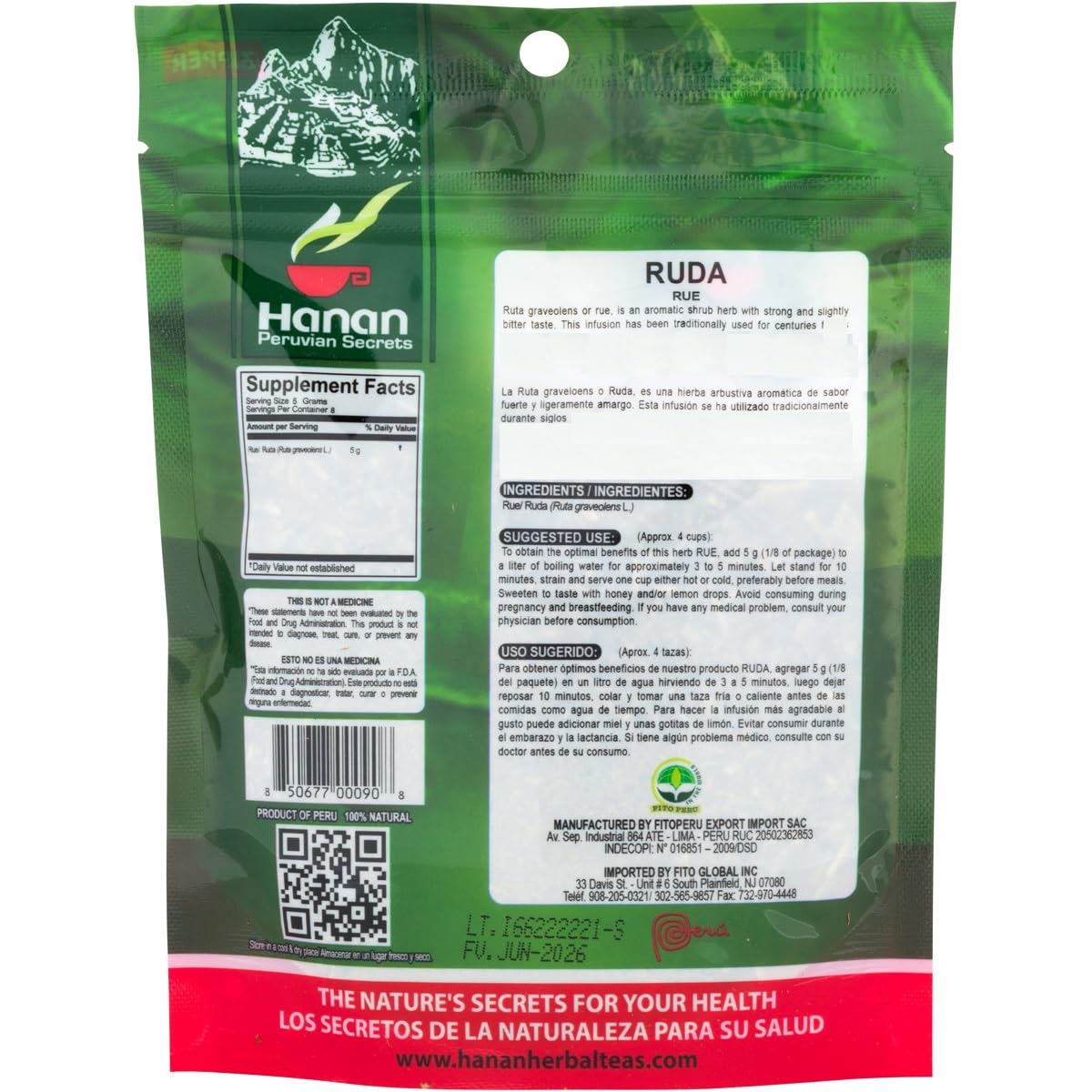 Hanan Ruda Loose Herbs (Rue) 1.4 oz (40 g) - Natural, Dried Plant Leaf - Herb of Grace for Herbal Tea Digestive Supplement, 1 pouch