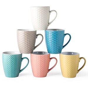 amorarc large coffee mugs set of 6, 20oz coffee cups for latte/cappuccino/tea/cocoa, ceramic coffee mugs with textured patterns for men women mom dad, dishwasher&microwave safe, multi-color