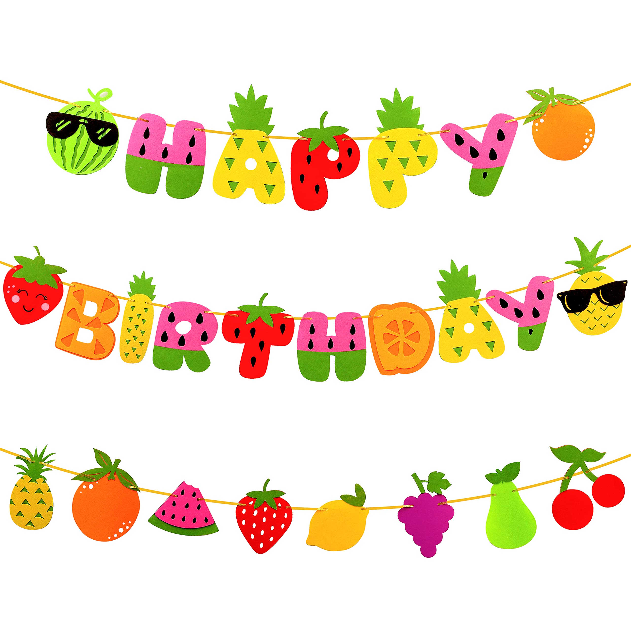 Fruit Theme Birthday Party Decorations Happy Birthday Felt Banner Fruit Patterns Garland for Summer Fruit Birthday Party Baby Shower Supplies