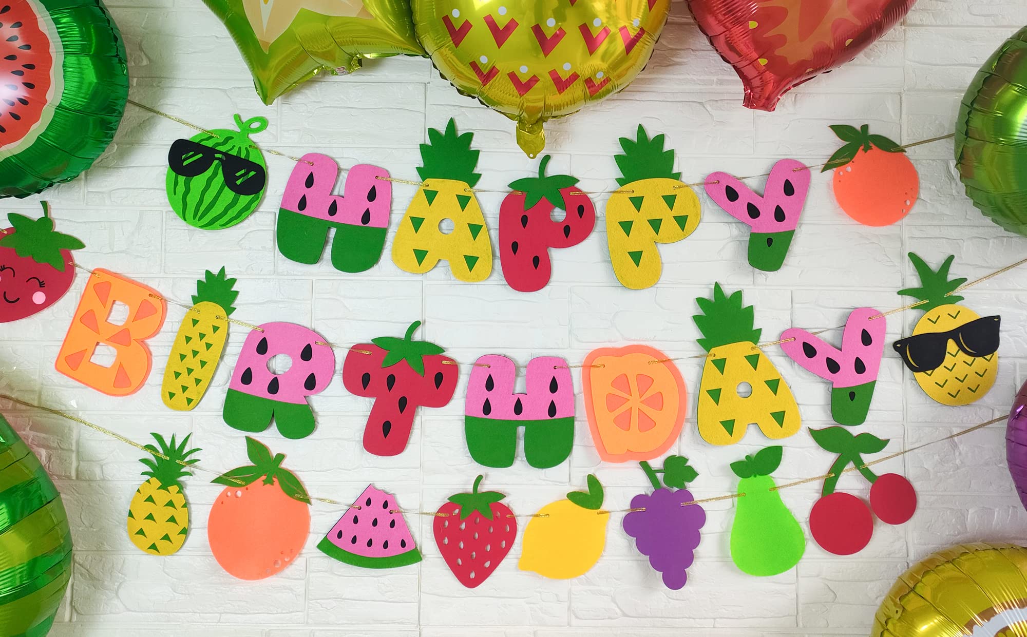 Fruit Theme Birthday Party Decorations Happy Birthday Felt Banner Fruit Patterns Garland for Summer Fruit Birthday Party Baby Shower Supplies