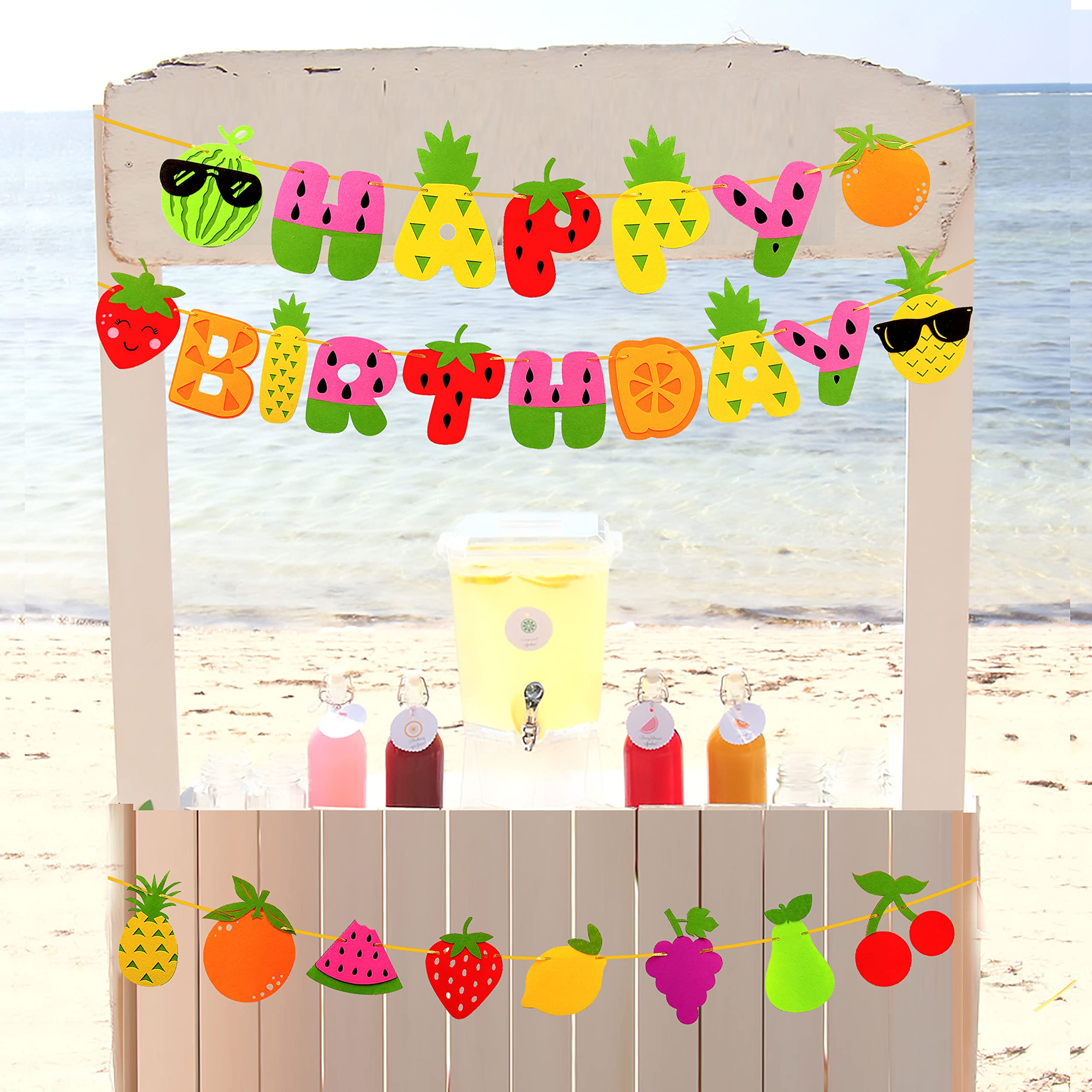 Fruit Theme Birthday Party Decorations Happy Birthday Felt Banner Fruit Patterns Garland for Summer Fruit Birthday Party Baby Shower Supplies