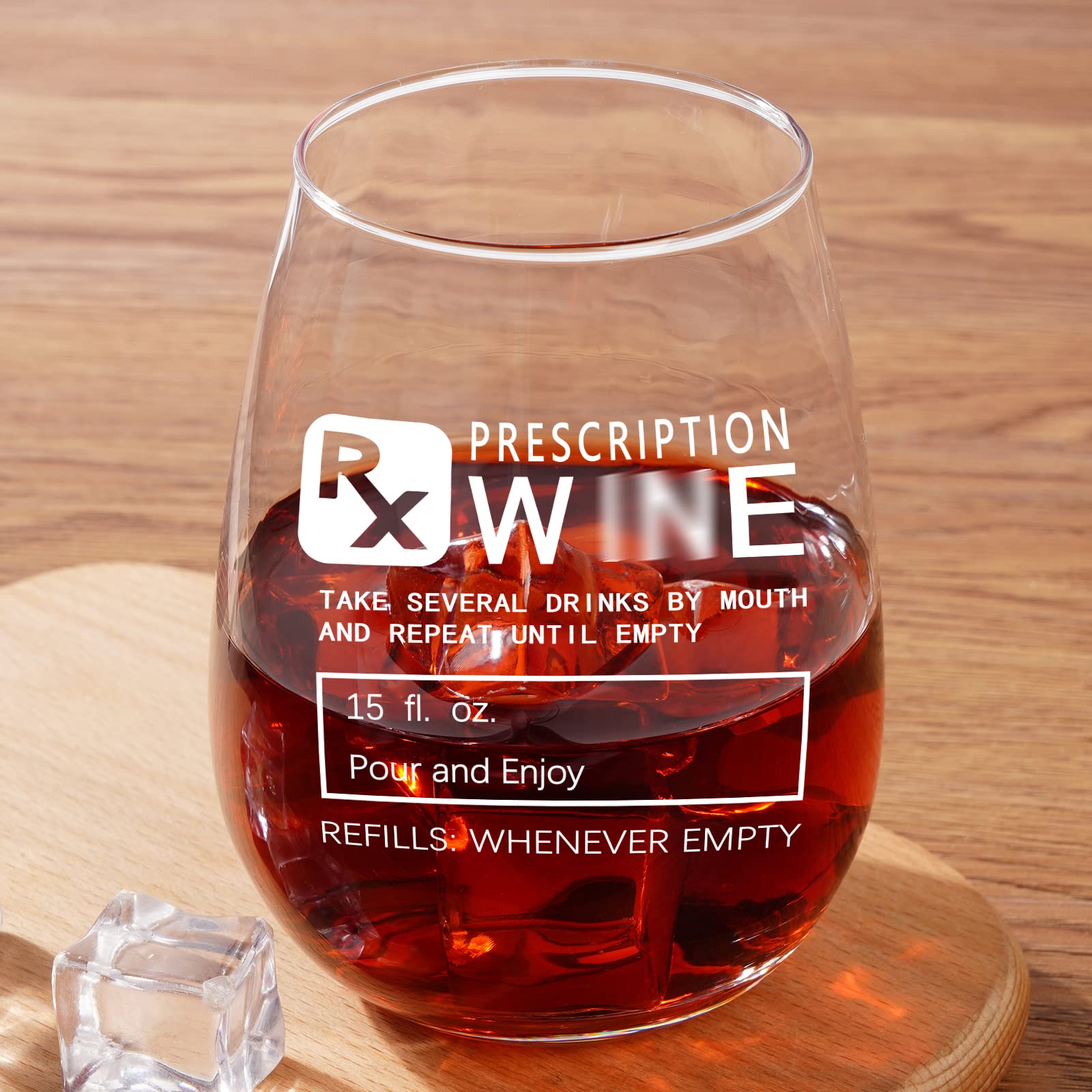 Gtmileo Wine Lover Gift - Funny Prescription Wine Stemless Wine Glass, Gift for Doctors, Nurses, Pharmacy, Pharmacist,Wine Lovers, Friends, Unique Gag Gift for Nurses Day, Birthday, Christmas, 15Oz