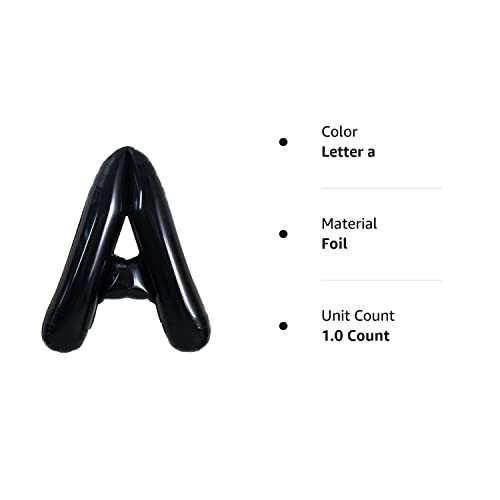 TONIFUL 40 Inch Large Black A Letter Balloons Jumbo Helium Balloons,Foil Mylar Big Alphabet Balloons for Birthday Party Anniversary Supplies Decorations