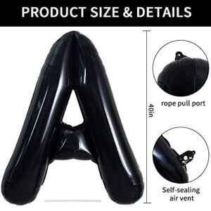 TONIFUL 40 Inch Large Black A Letter Balloons Jumbo Helium Balloons,Foil Mylar Big Alphabet Balloons for Birthday Party Anniversary Supplies Decorations