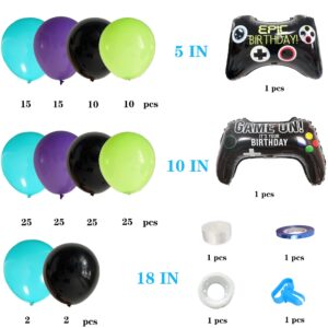 D-BUPU Video Game Balloon Garland Kit for Birthday,Tiffany Blue Black Purple Green Balloons with Game Foil Balloons Arch for Game Party Supplies Gamer Decorations