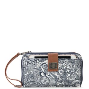 Sakroots Artist Circle Smartphone Crossbody in Coated Canvas, Detachable Wristlet Strap, Navy Spirit Desert II