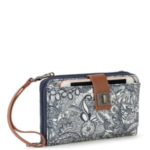 Sakroots Artist Circle Smartphone Crossbody in Coated Canvas, Detachable Wristlet Strap, Navy Spirit Desert II