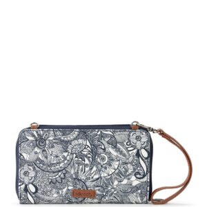 Sakroots Artist Circle Smartphone Crossbody in Coated Canvas, Detachable Wristlet Strap, Navy Spirit Desert II