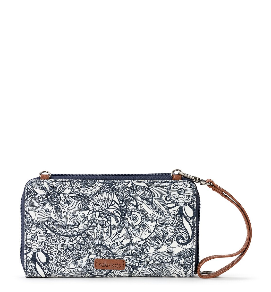 Sakroots Artist Circle Smartphone Crossbody in Coated Canvas, Detachable Wristlet Strap, Navy Spirit Desert II